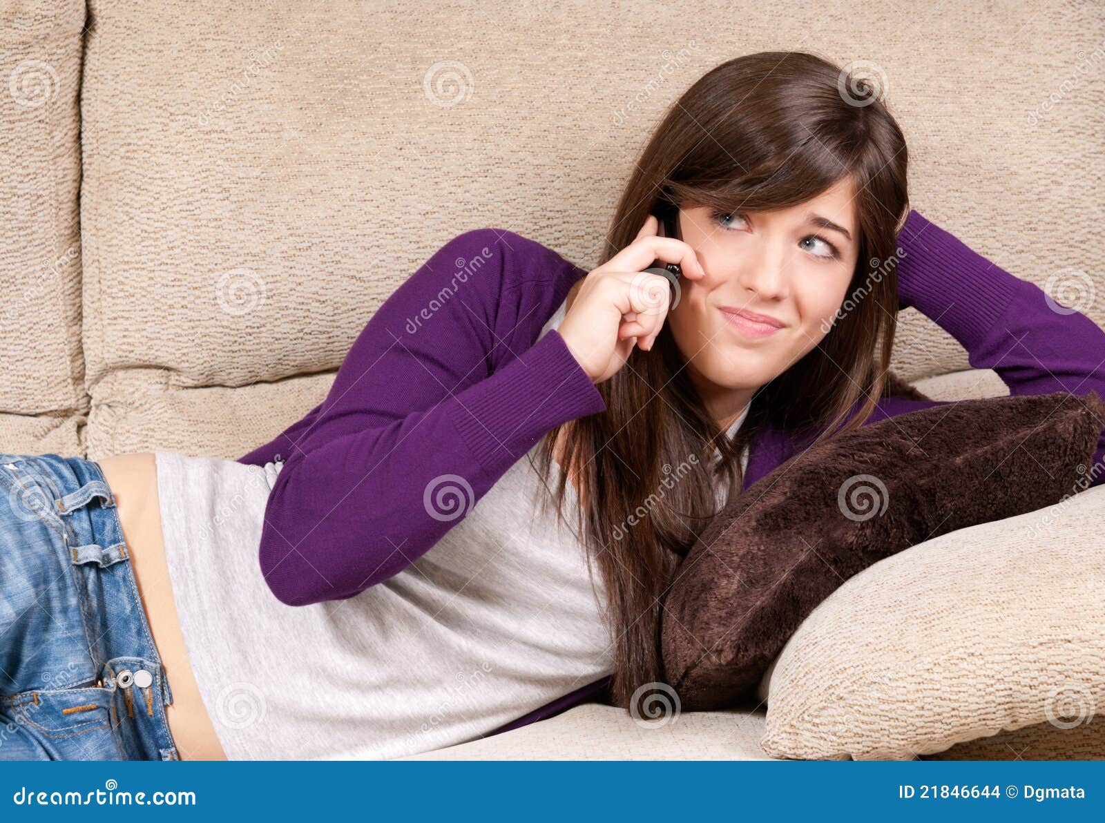 Young Girl Concerned Talking by Telephone Stock Photo - Image of ...