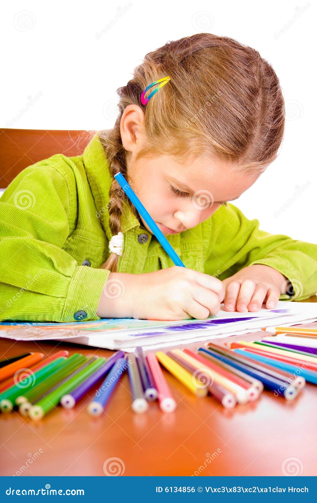 Young girl and crayons stock photo. Image of design, colours - 6134856