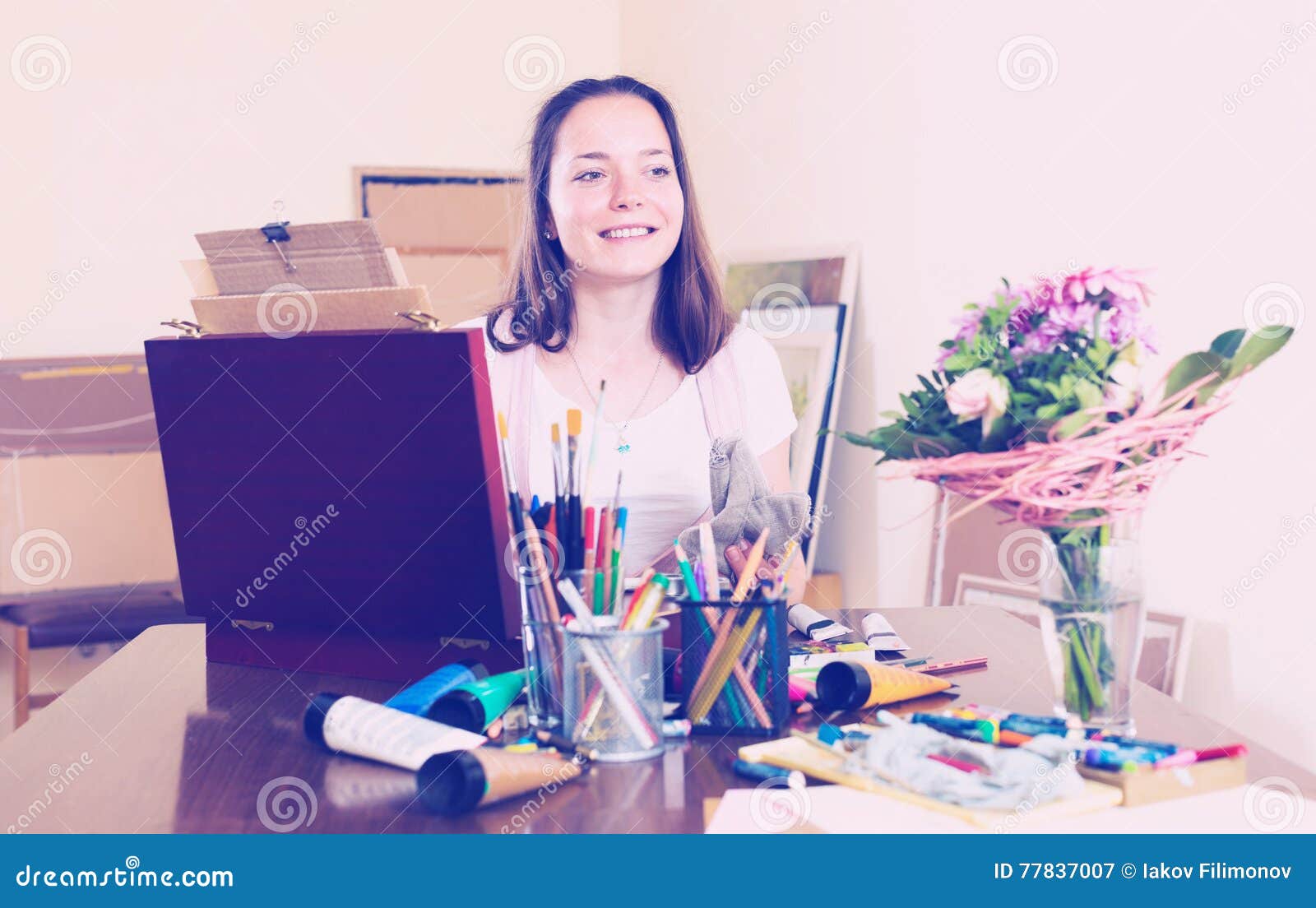 Young Girl Creates a New Picture Stock Image - Image of creative ...