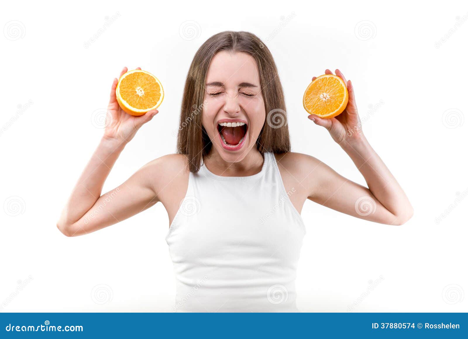 Young Girl Crying with Oranges Stock Photo - Image of sliced, beautiful ...