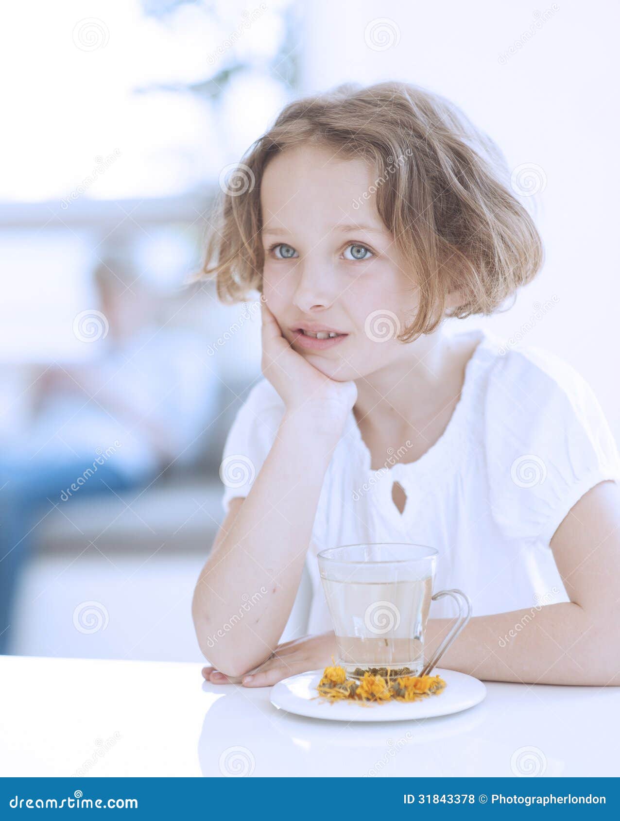 Young Girl with Cup of Tea and Flowers Stock Photo - Image of person ...