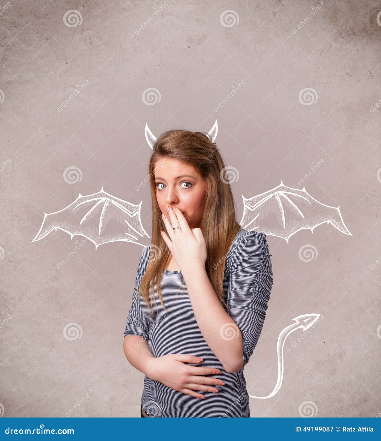 Young Girl With Devil Horns And Wings Drawing Royalty-Free Stock ...