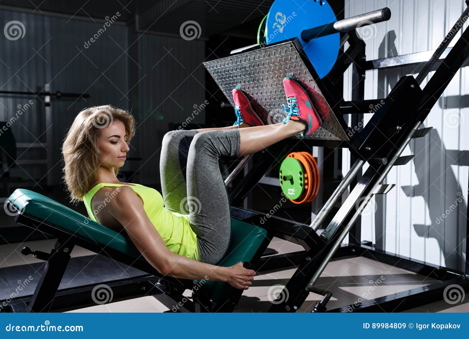 A Young Girl Does a Bench Press in the Gym Stock Image - Image of ...