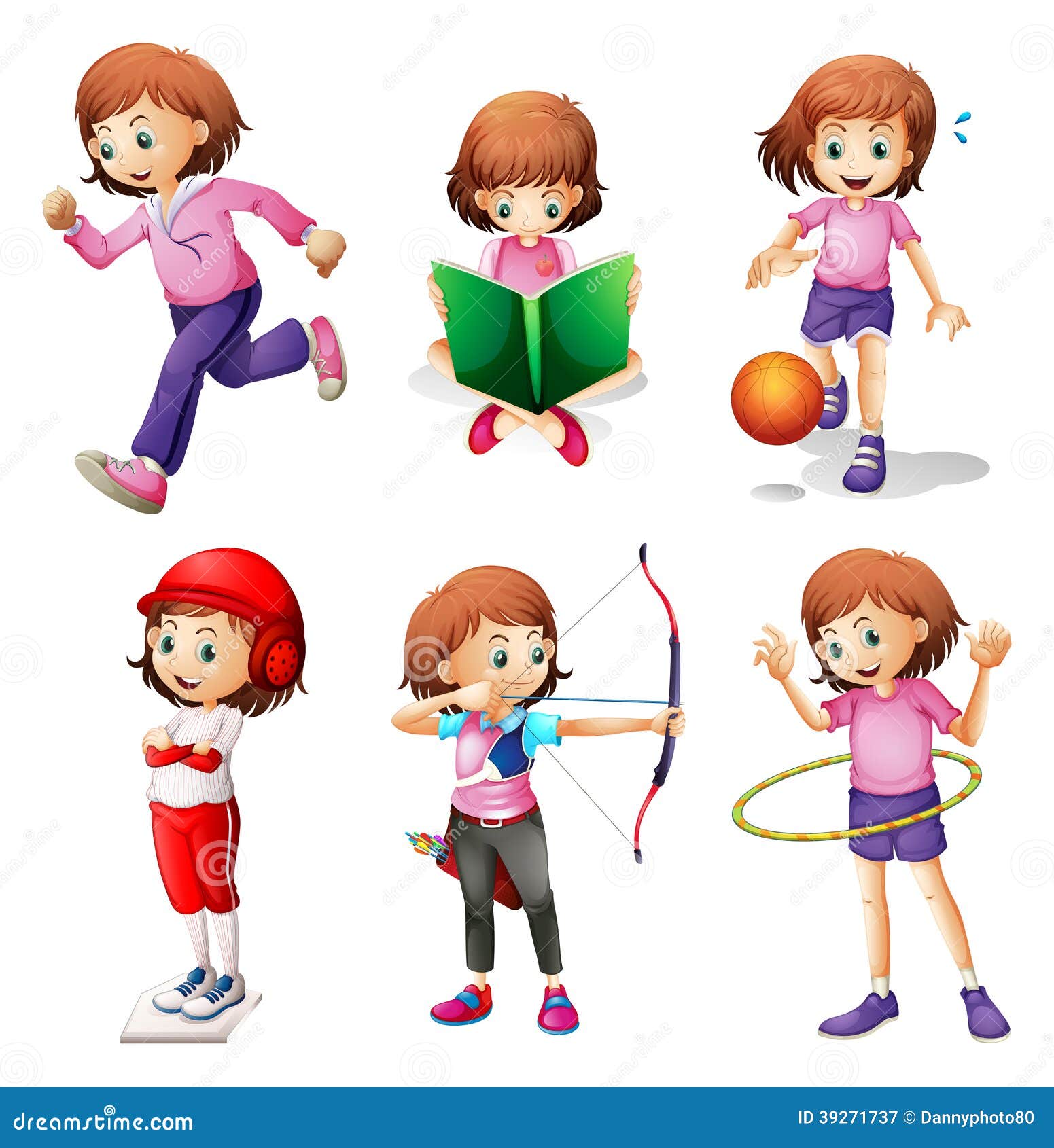 A Young Girl Doing Different Activities Stock Vector - Illustration of ...