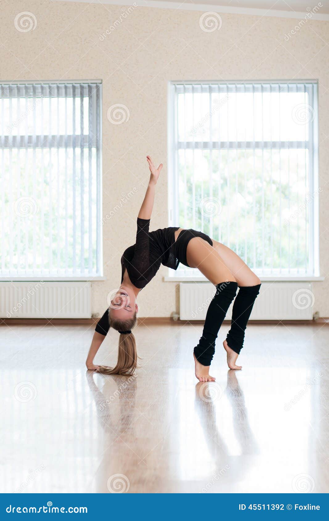 Young Girl Doing Exercises in Dance Class Stock Photo - Image of group ...