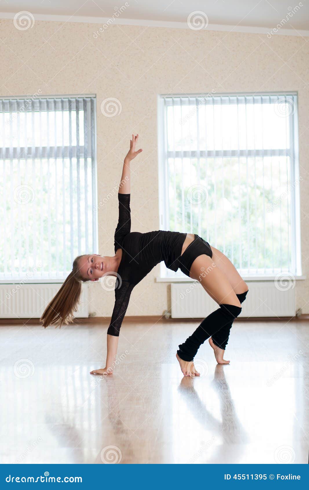 Young Girl Doing Exercises in Dance Class Stock Image - Image of asian ...