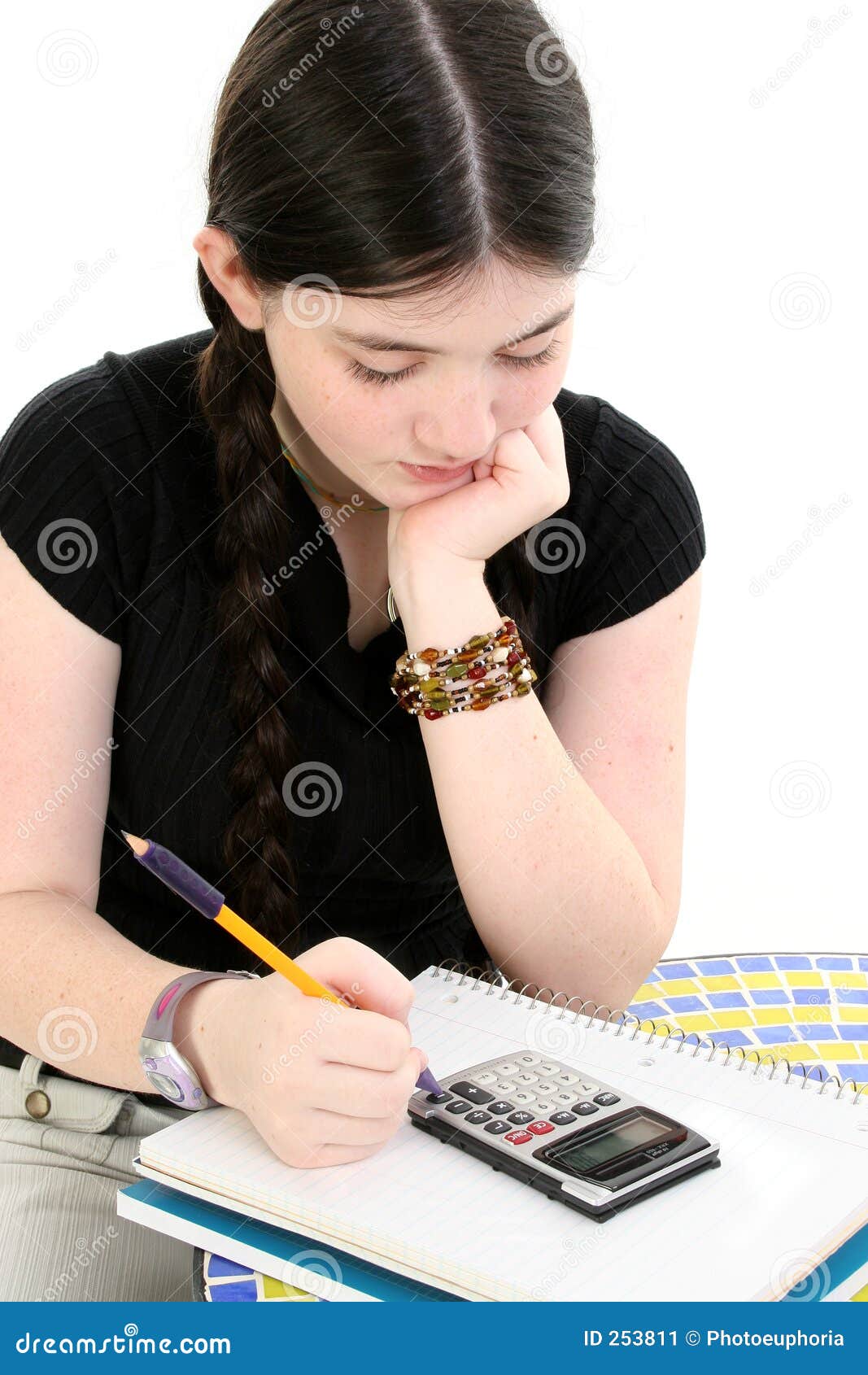 Young Girl Doing Her Homework Stock Image - Image of pretty, black: 253811