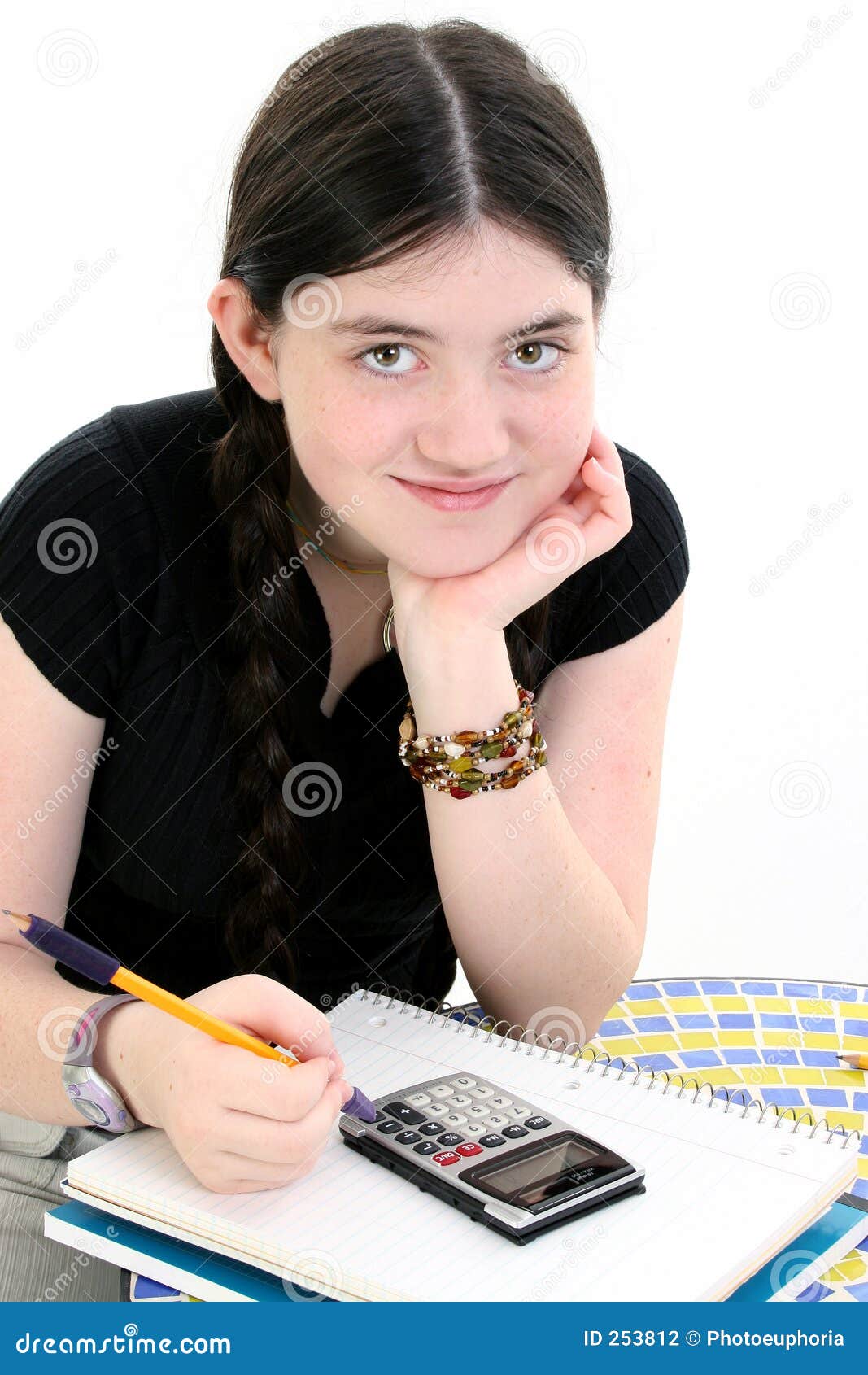 Young Girl Doing Her Homework Stock Photo - Image of attractive, hair ...