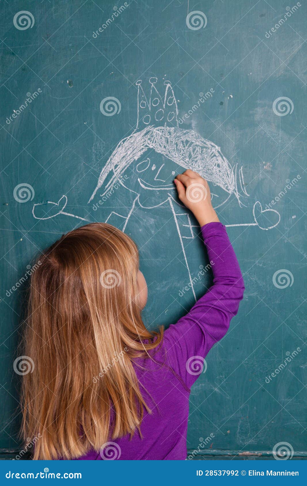Young Girl Drawing on Chalkboard Stock Photo - Image of portrait ...