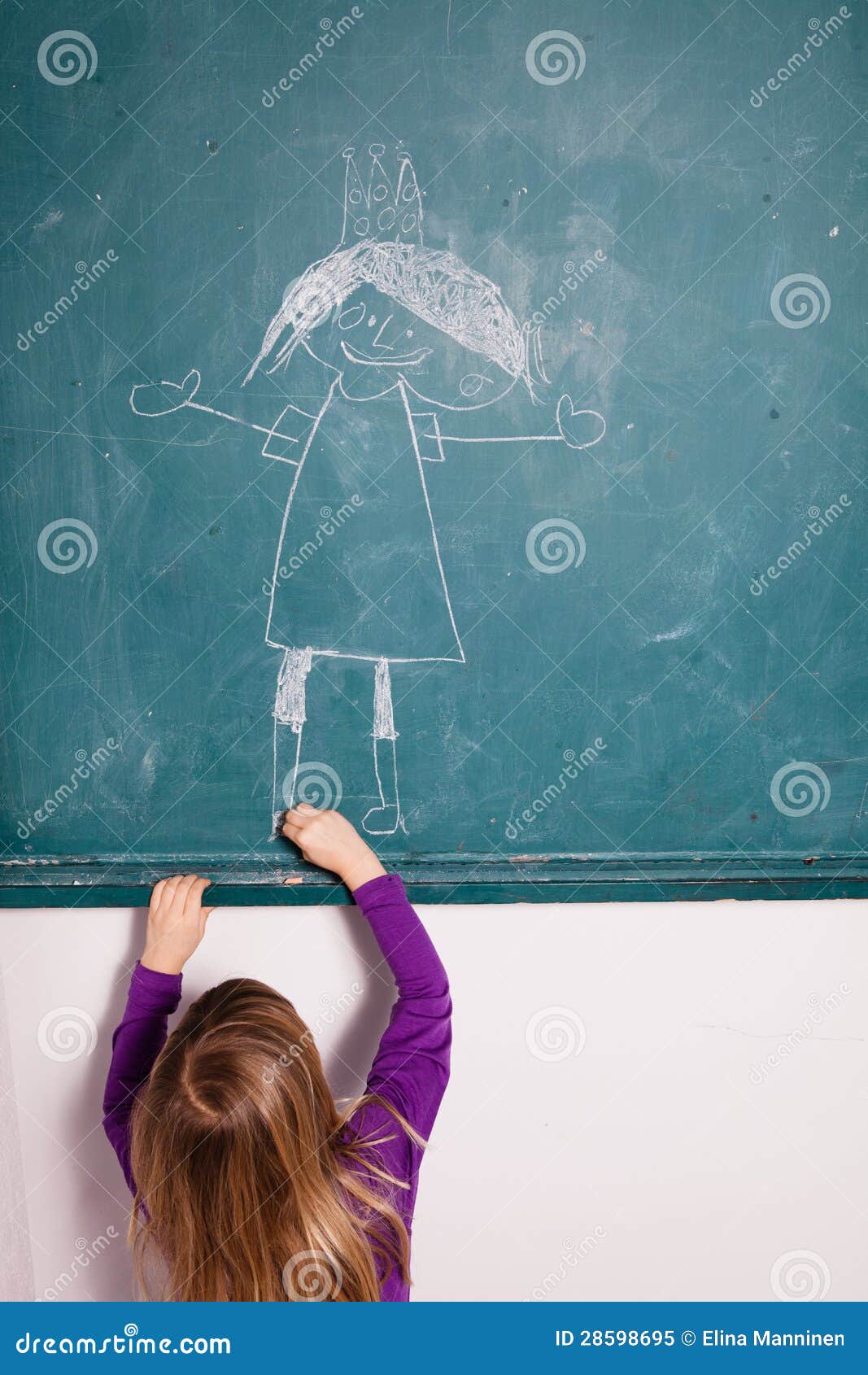Young Girl Drawing on Chalkboard Stock Image - Image of girl ...
