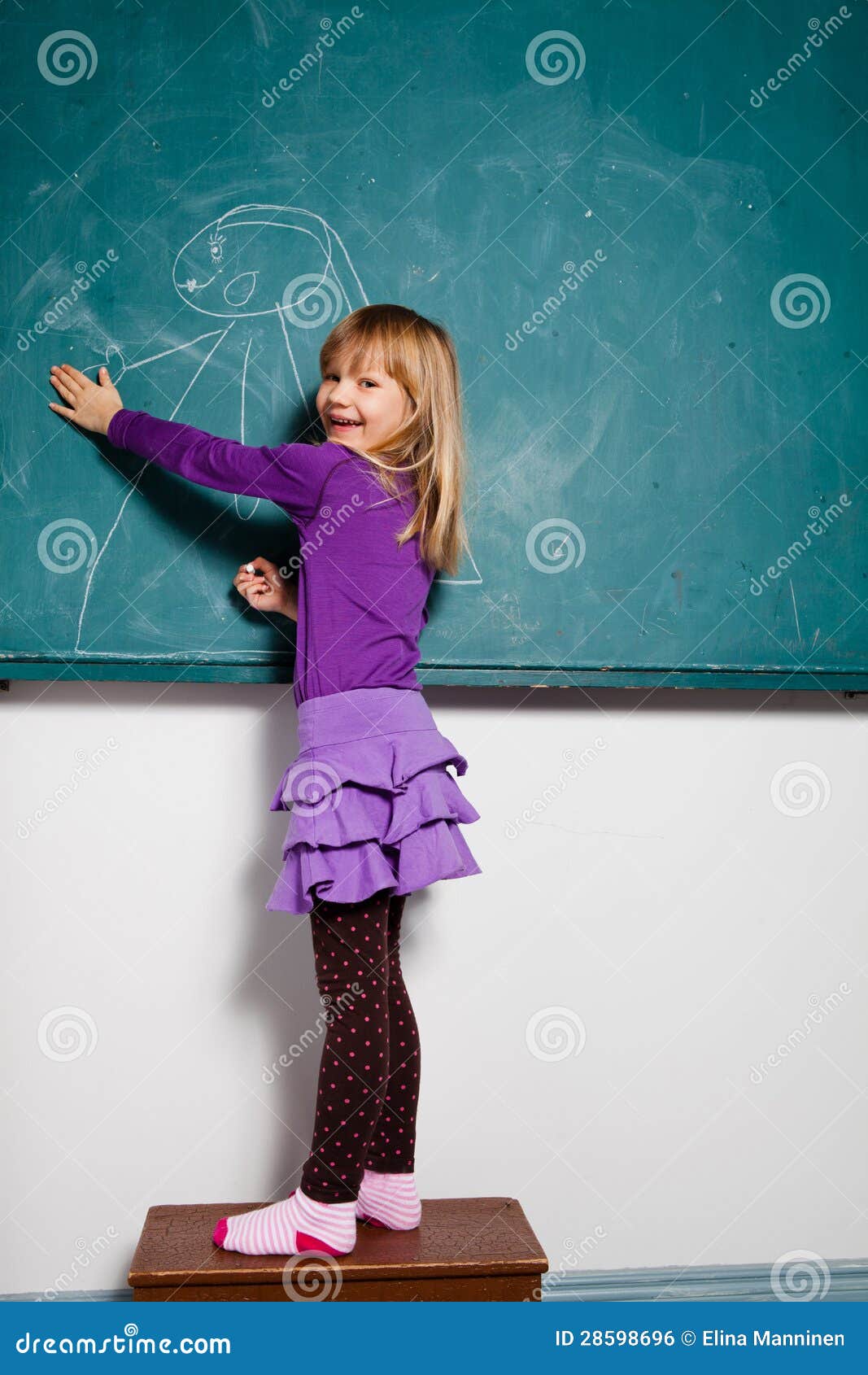 Young Girl Drawing on Chalkboard Stock Photo - Image of chalkboard ...