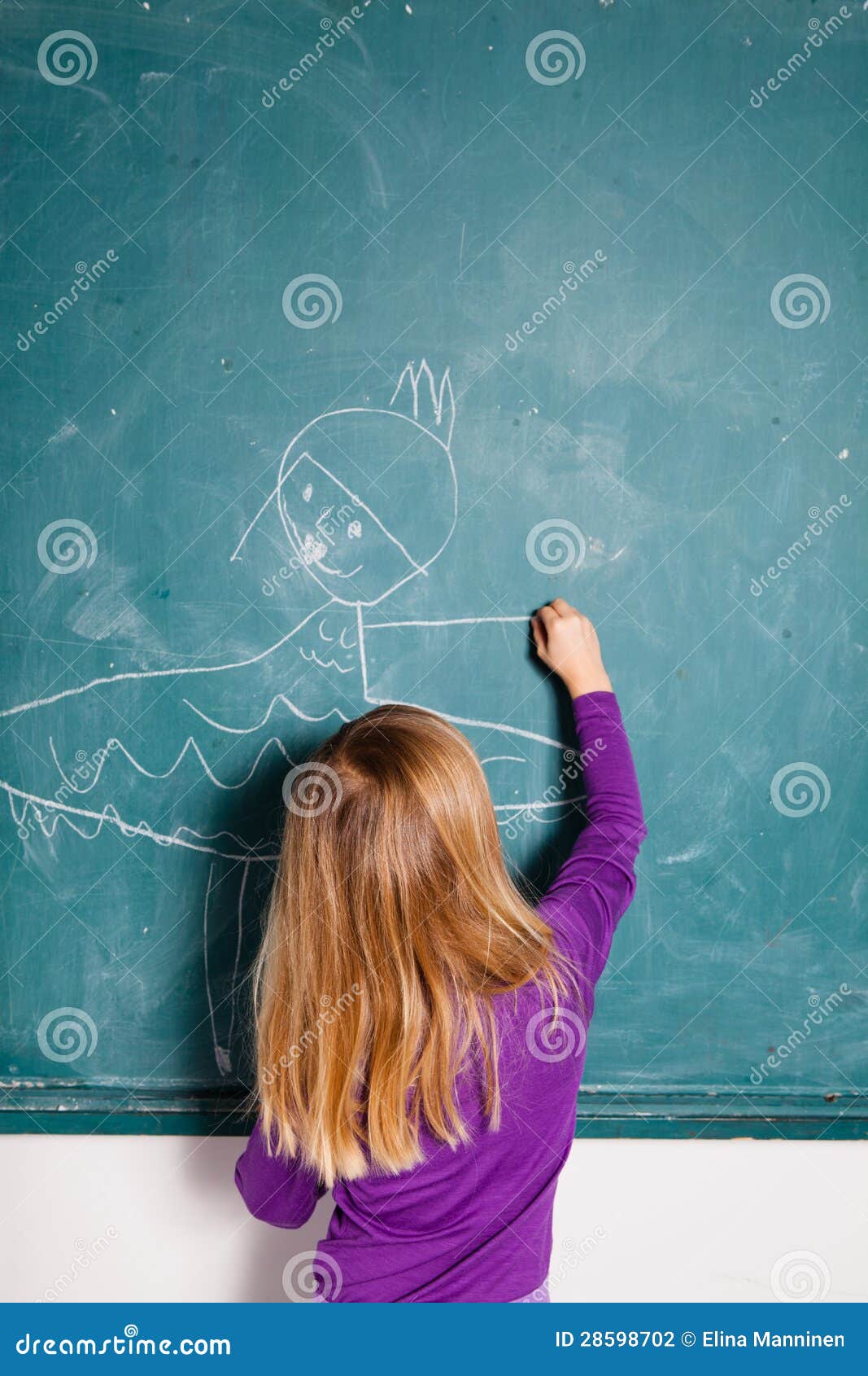 Young Girl Drawing on Chalkboard Stock Photo - Image of development ...