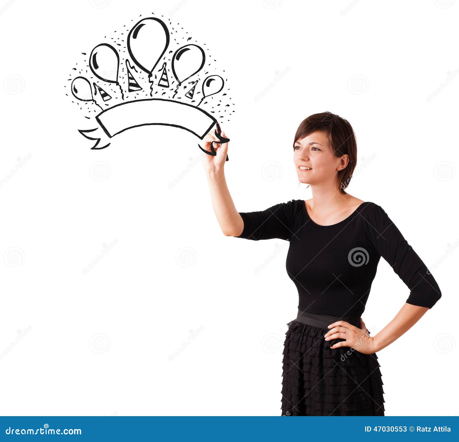 Young Girl Drawing a Party Label on Whiteboard Stock Image - Image of ...