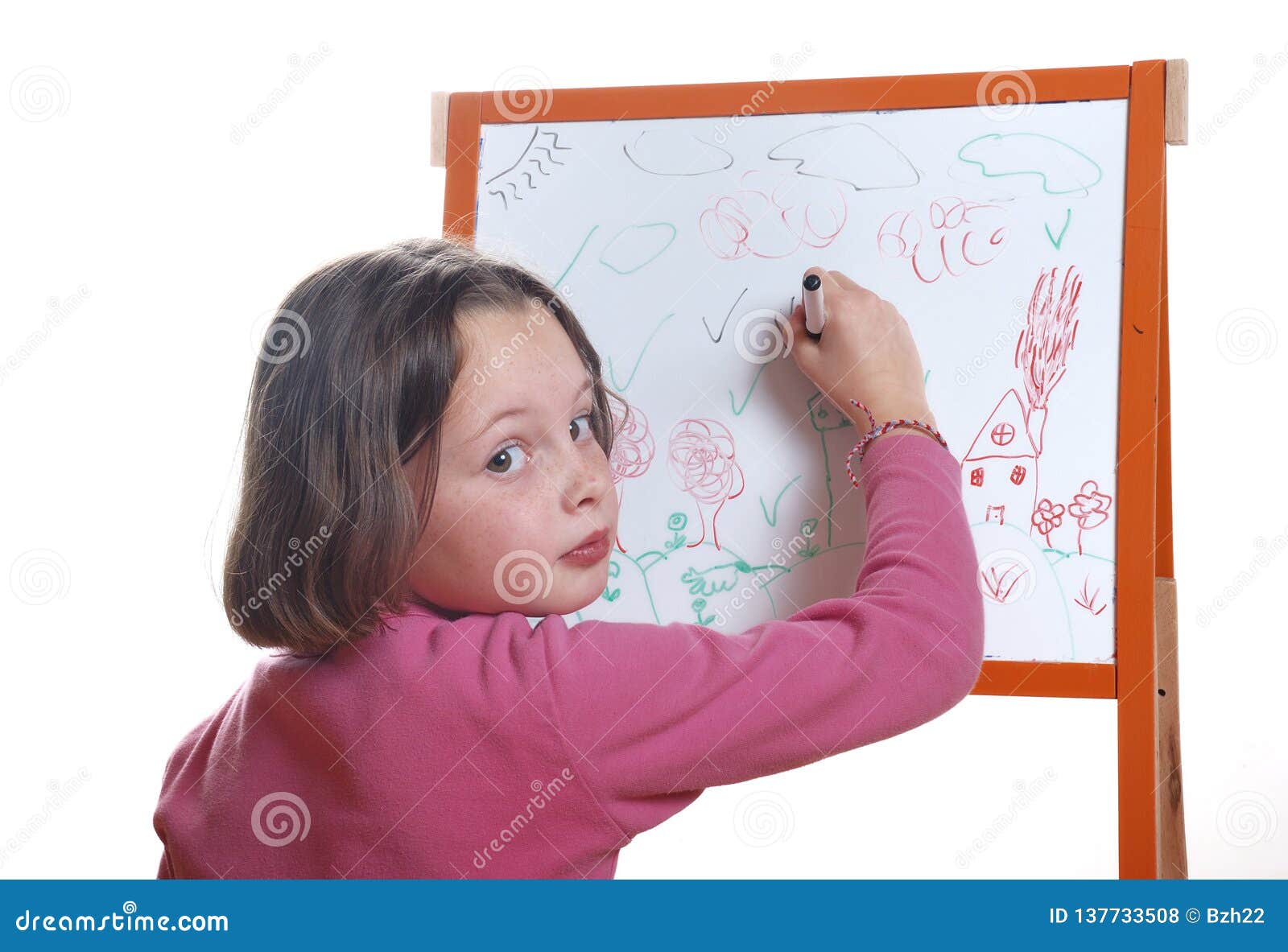Girl Drawing on the White Board Stock Photo - Image of people, indoor ...