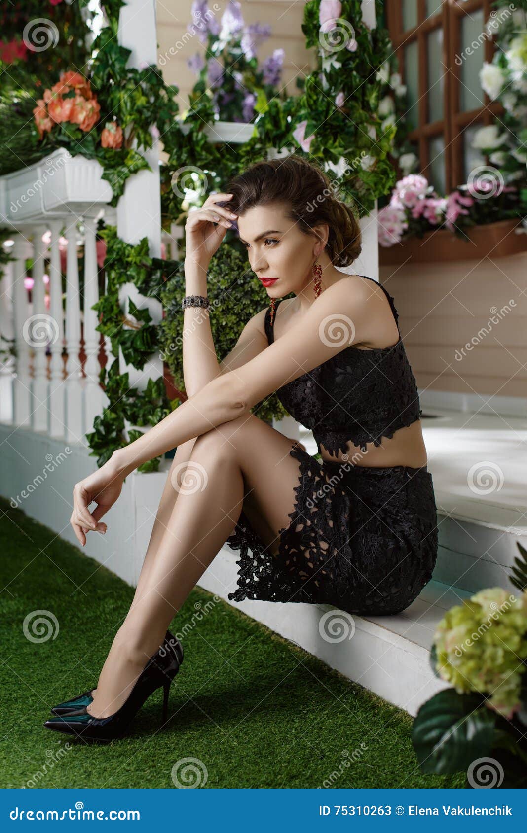 Young Girl Dressed in Italian Style Stock Image - Image of bush, patio ...