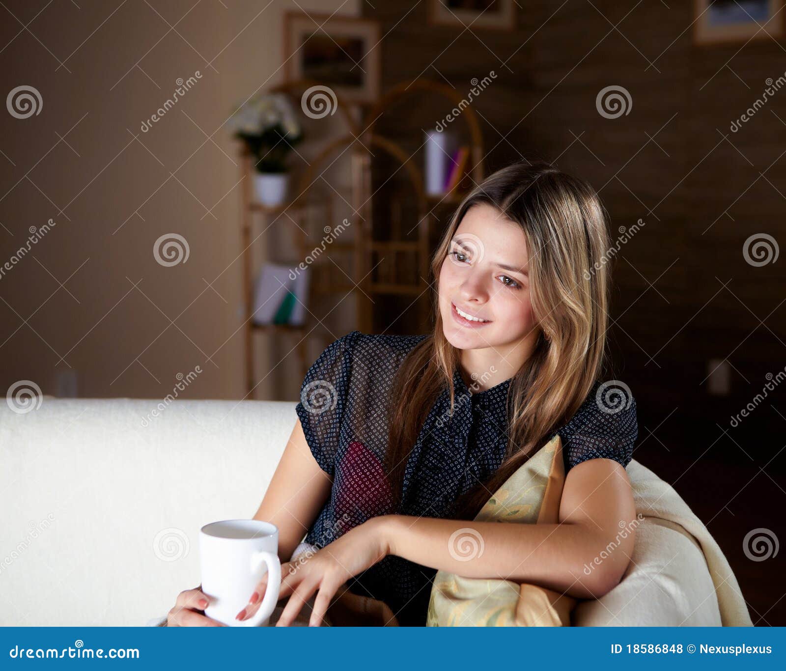Young Girl Drinking Tea at Home Stock Photo - Image of cute, lifestyle ...