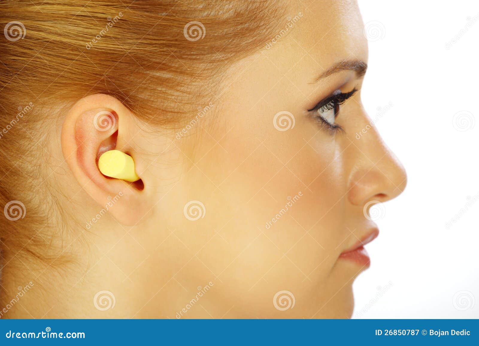 Young girl and ear plug stock image. Image of isolated - 26850787