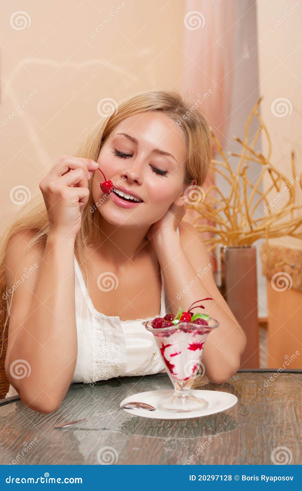 Young girl eat dessert stock photo. Image of adult, cheerful - 20297128