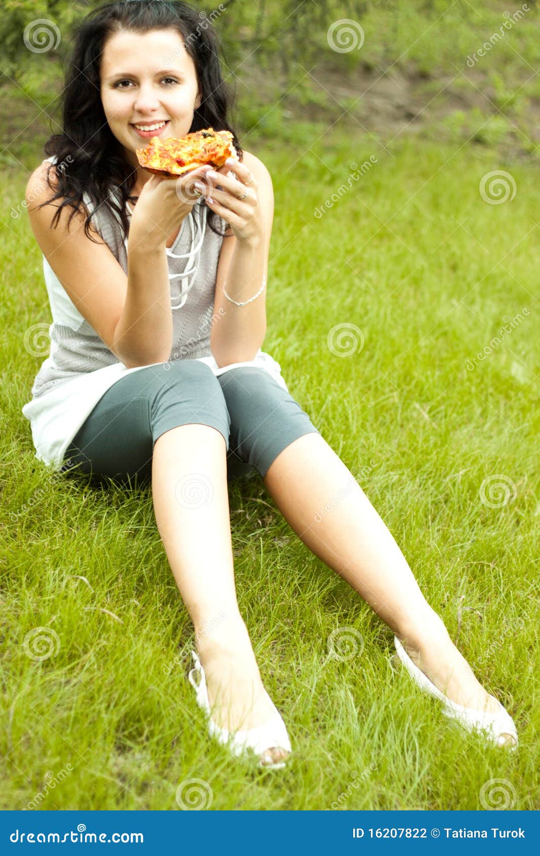 Young girl eat pizza stock photo. Image of outdoors, forest - 16207822