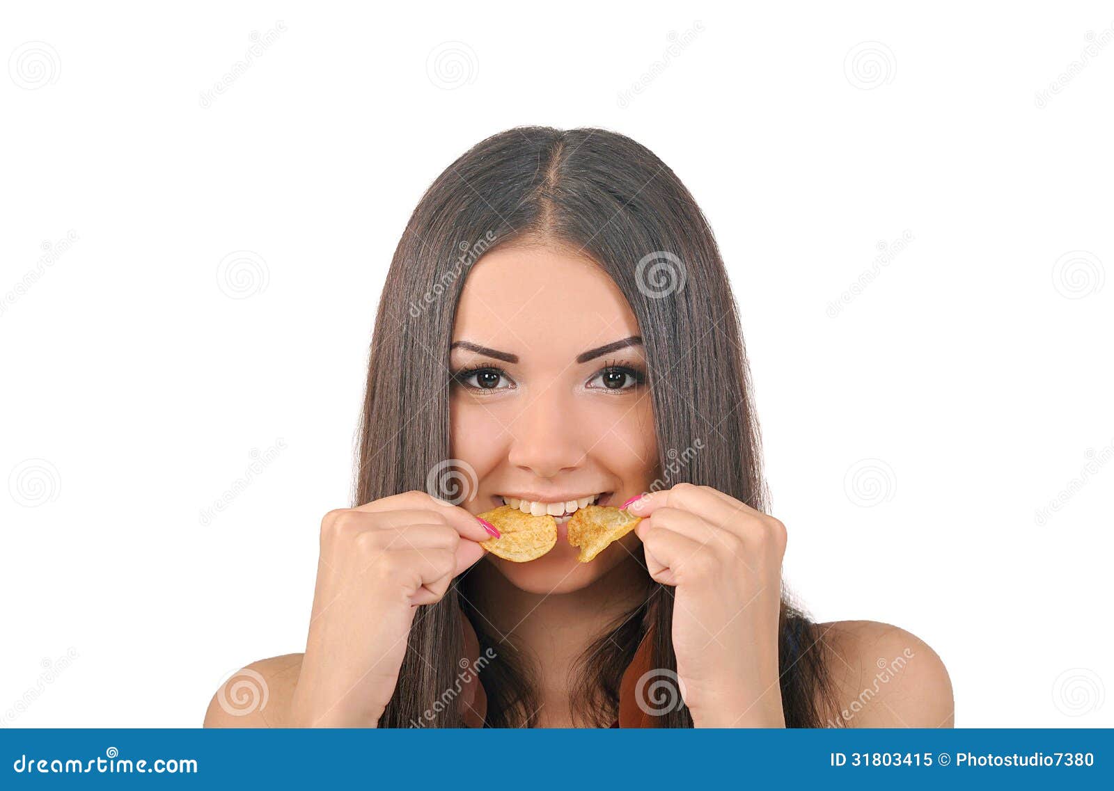 Young girl eating chips stock image. Image of sale, product - 31803415