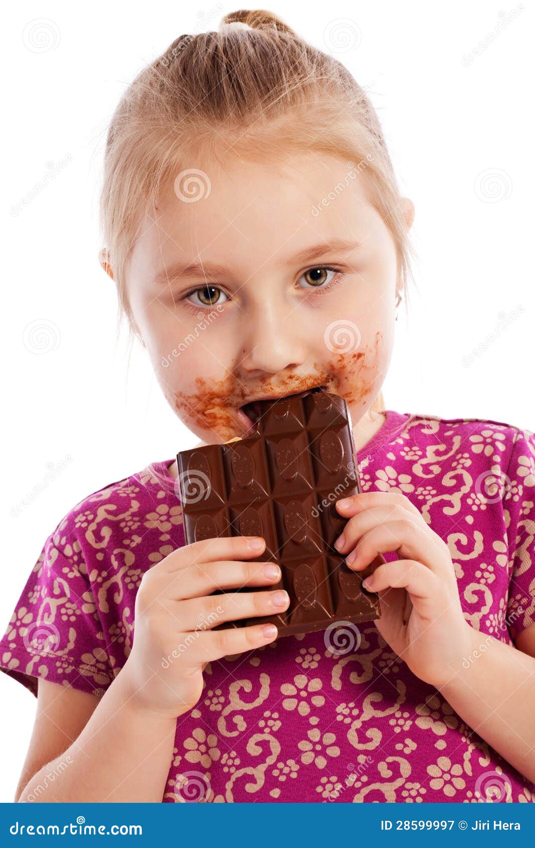 Young Girl Eating a Chocolate Bar. Stock Image - Image of face ...