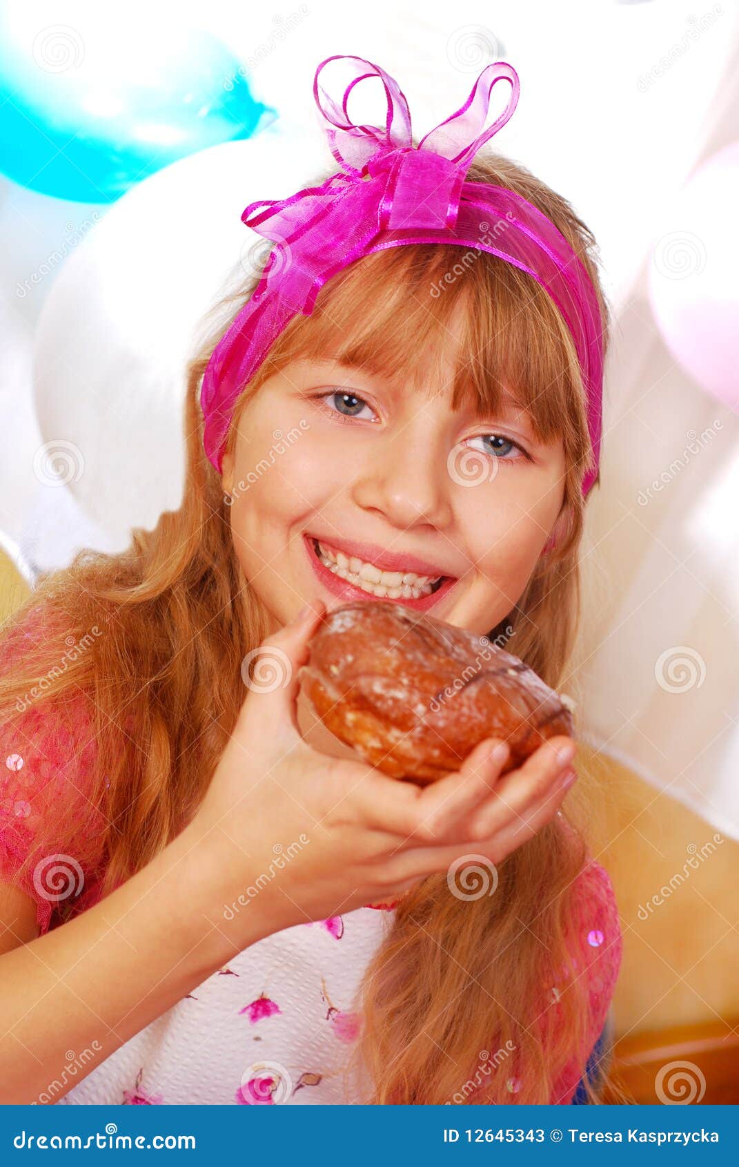 Young Girl Eating Donuts on Party Stock Image - Image of smile ...