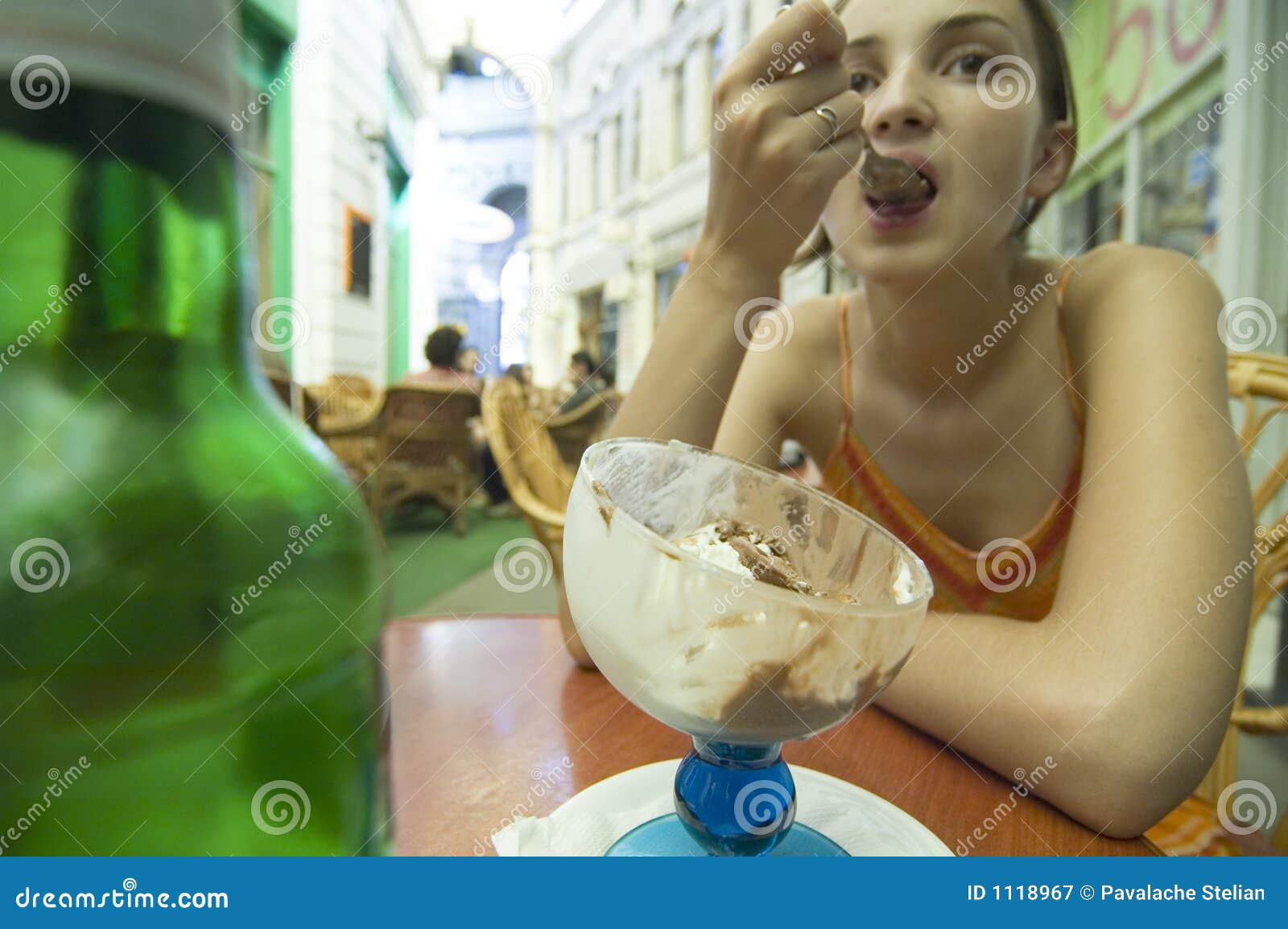 Young Girl Eating Ice Cream Outside 2 Stock Image - Image of feed ...