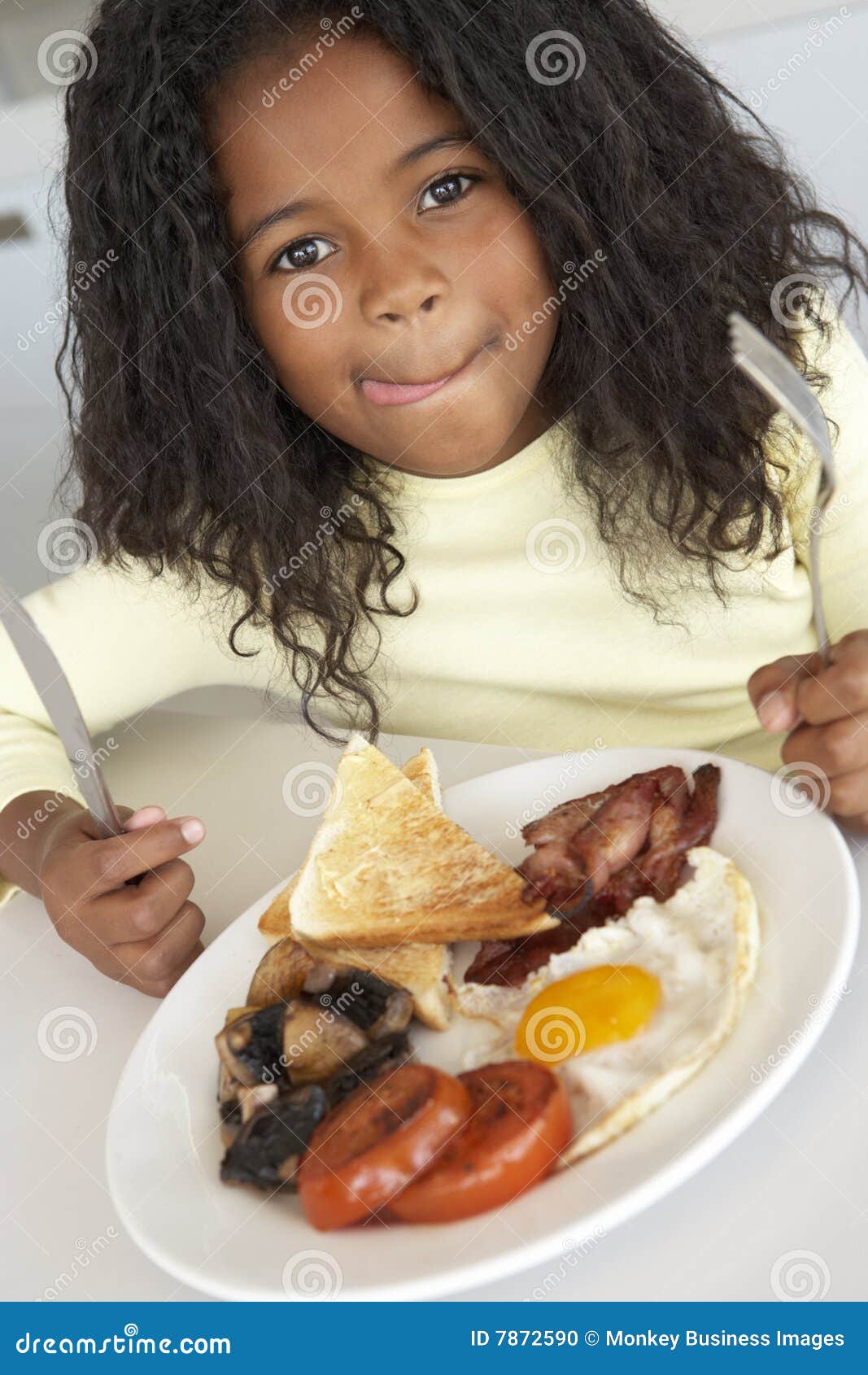 Young Girl Eating Unhealthy Breakfast Stock Photo - Image of cutlery ...