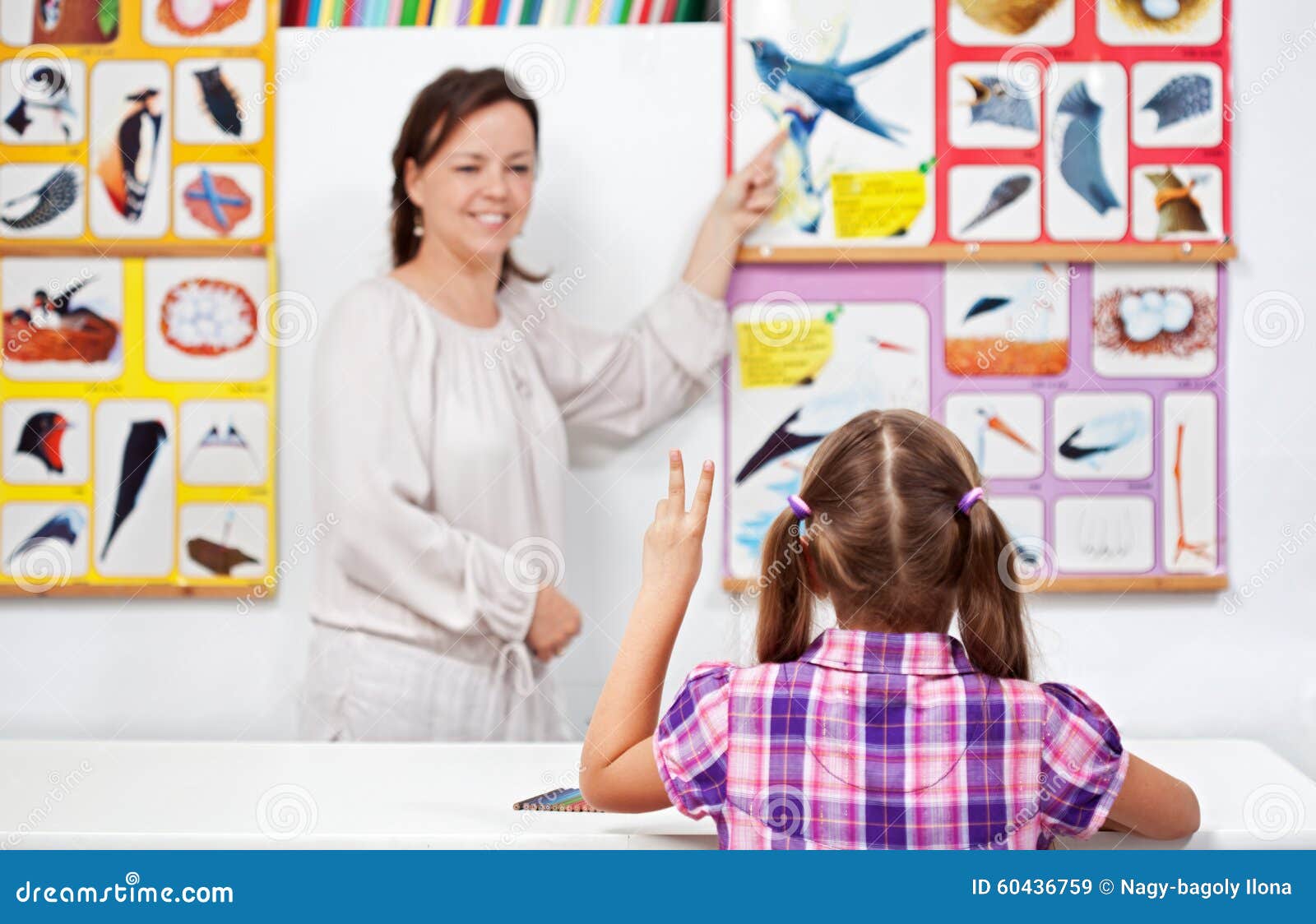 Young Girl in Elementary Science Class Raising Hand Stock Image - Image ...