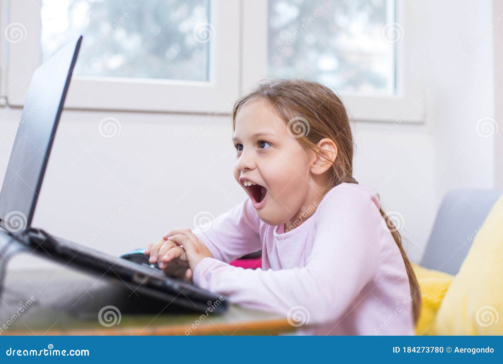 Young Girl Enjoying Using Computer at Home Stock Photo - Image of ...