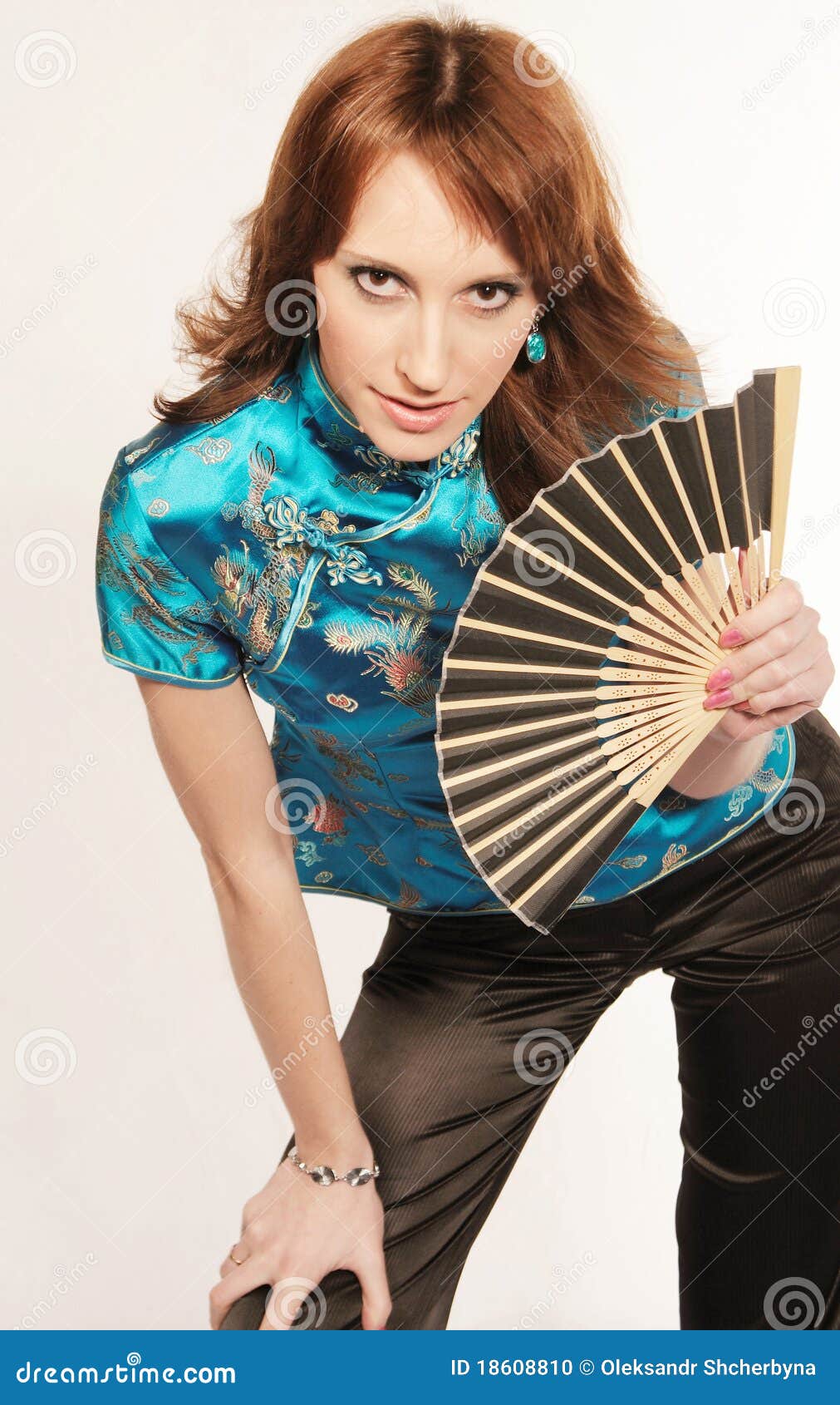 Young Girl with a Fan in the Hands Stock Photo - Image of isolated ...