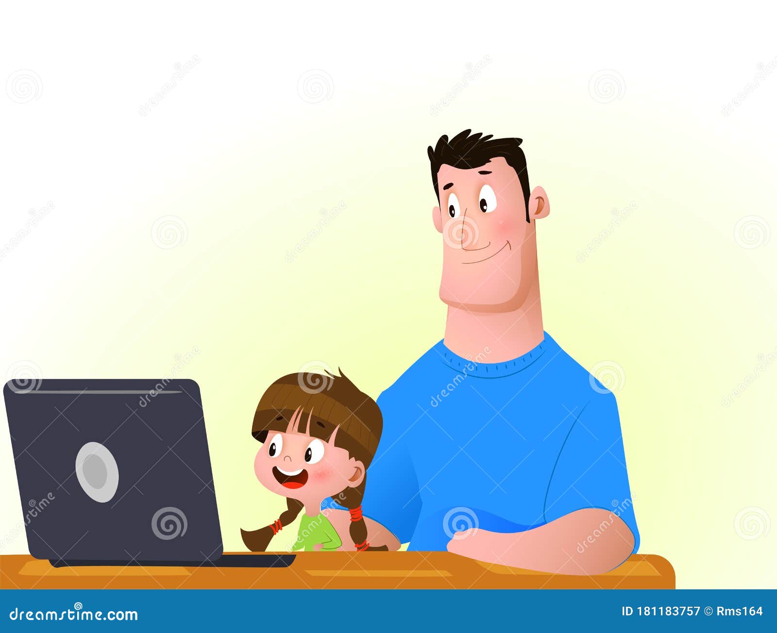 Young Girl with Father on the Computer Stock Vector - Illustration of ...