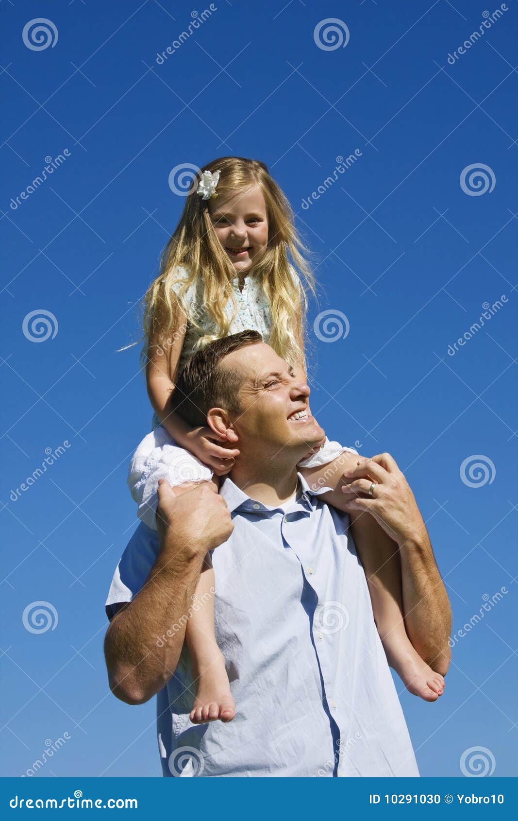 Young Girl on Fathers Shoulders Stock Photo - Image of love, caucasian ...