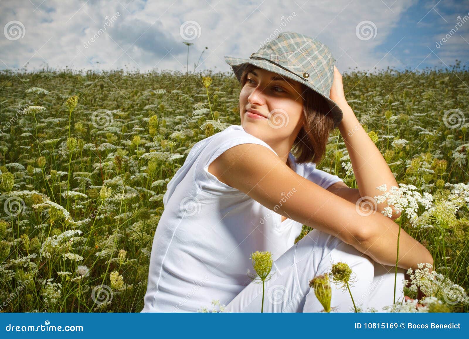 Young Girl in a Flower Field Stock Image - Image of lifestyle, cheerful ...
