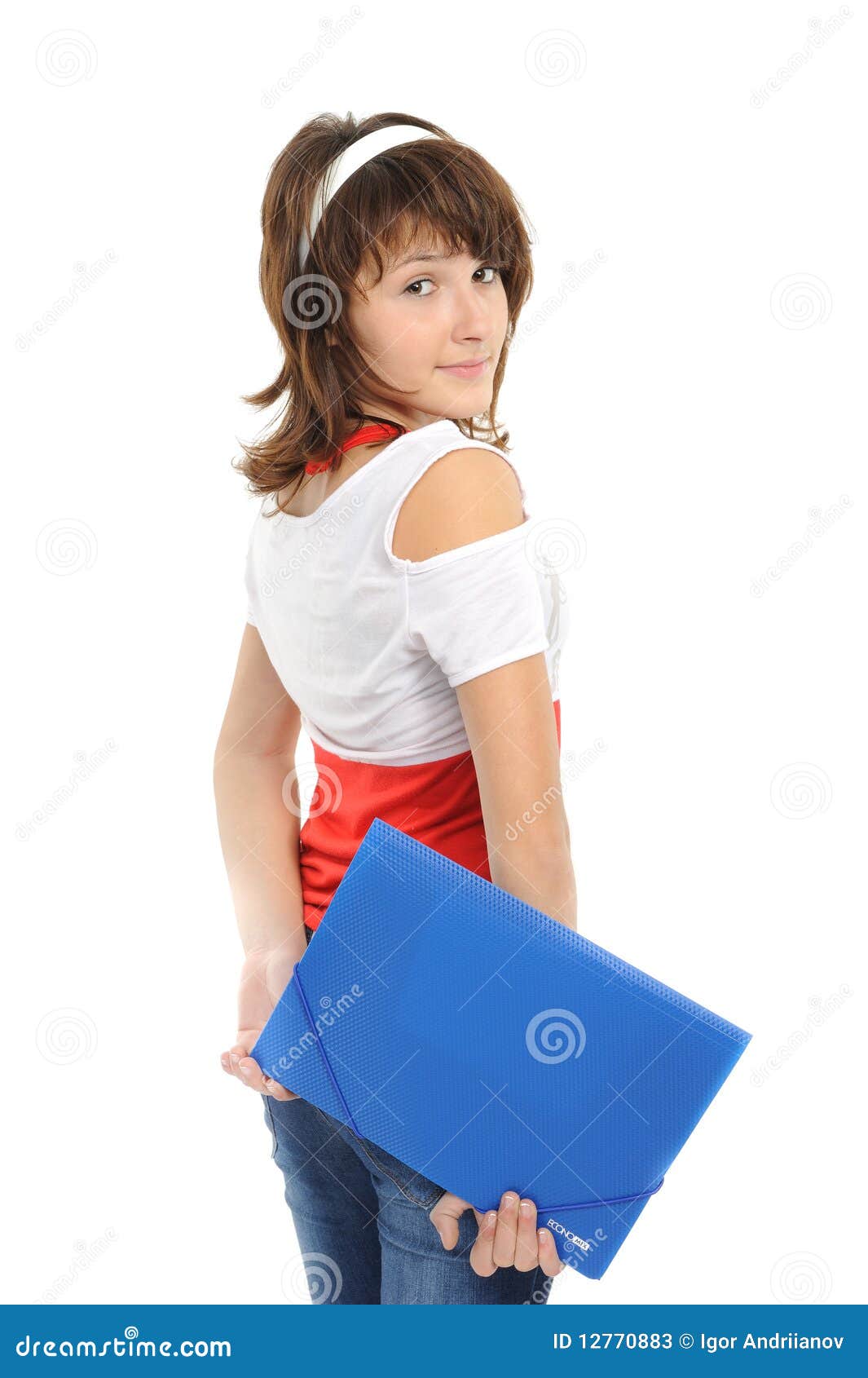 The Young Girl with a Folder Stock Image - Image of cute, model: 12770883