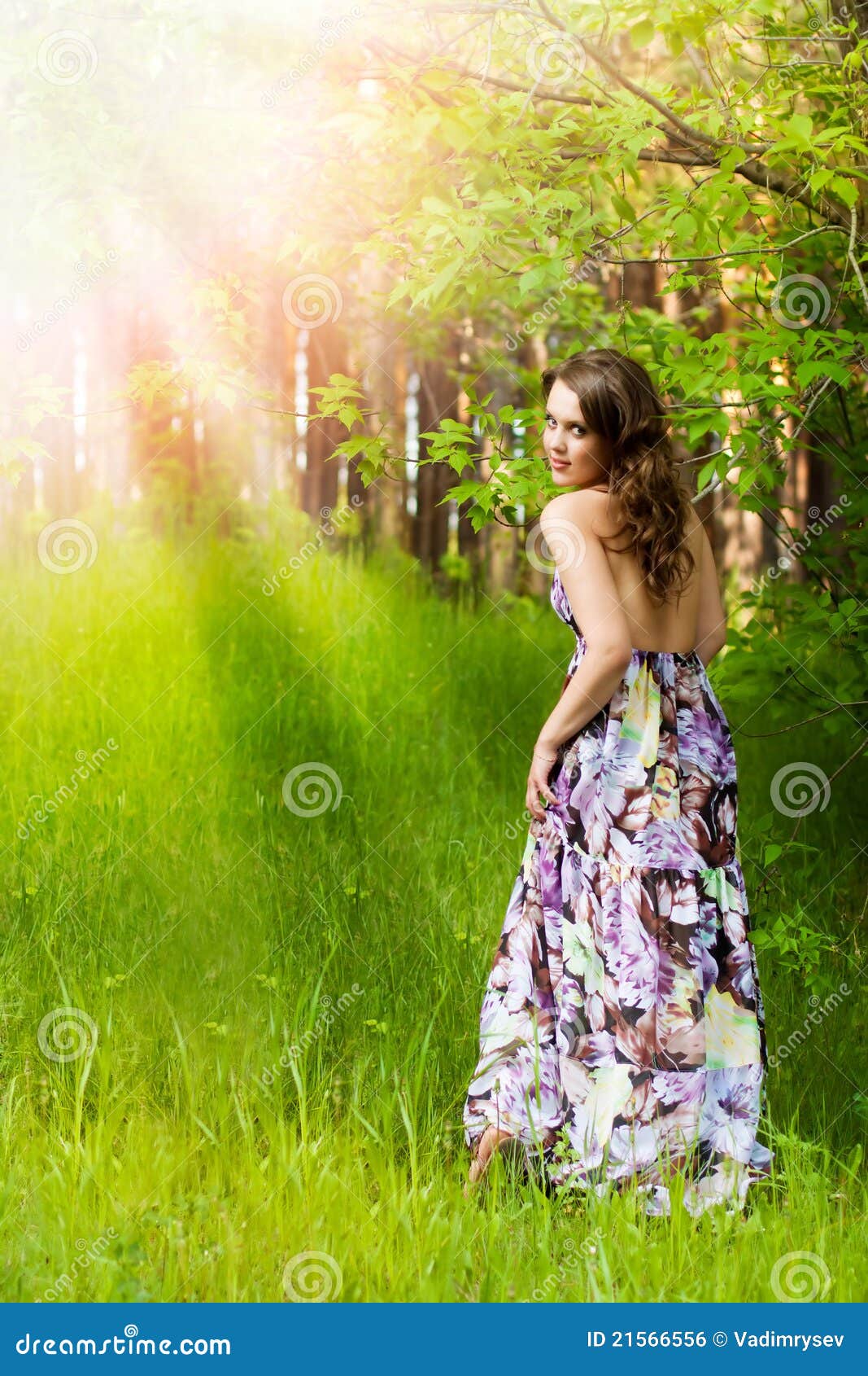 Young girl in the forest stock photo. Image of flower - 21566556