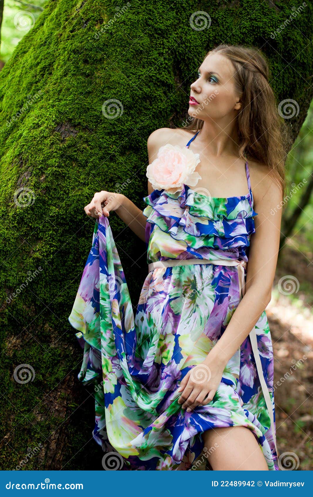Young girl in the forest stock photo. Image of dress - 22489942