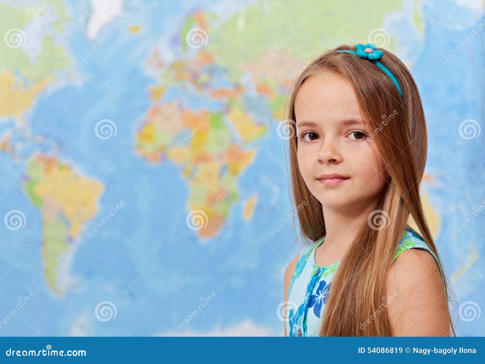 Young Girl in Front of World Map Stock Image - Image of studying ...