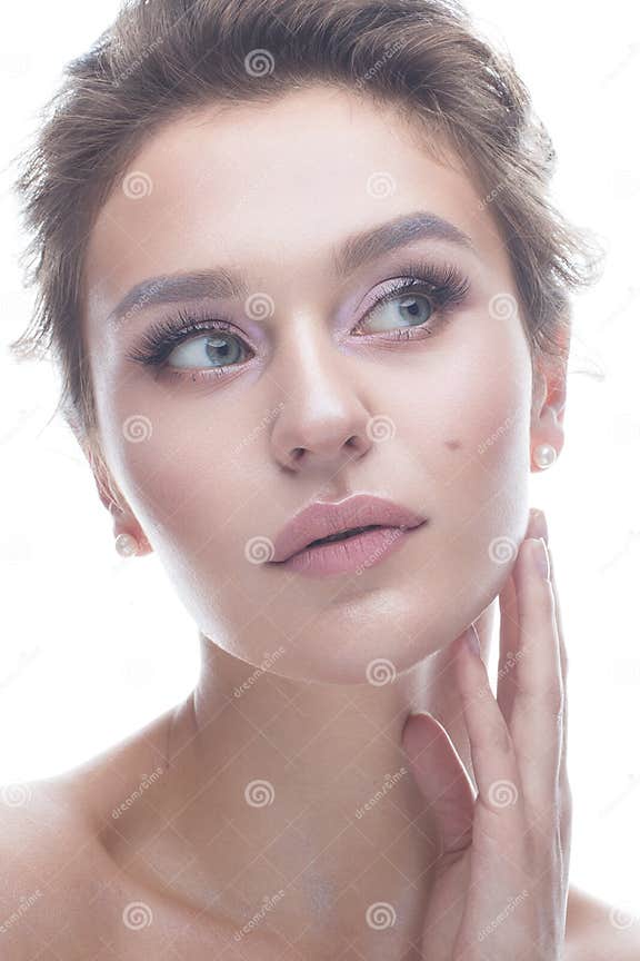 Young Girl With A Gentle Nude Makeup And Hairstyle Beautiful Model