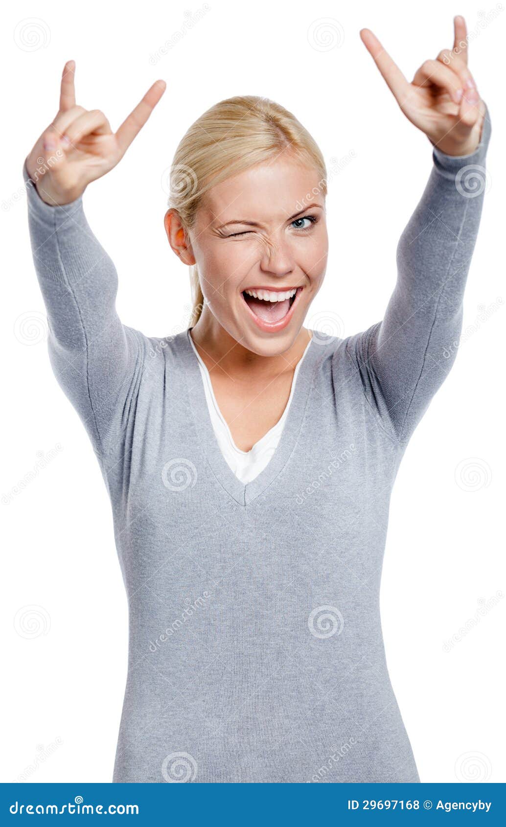 Young Girl Gesturing Rock Sign Stock Photo - Image of hand, gesture ...