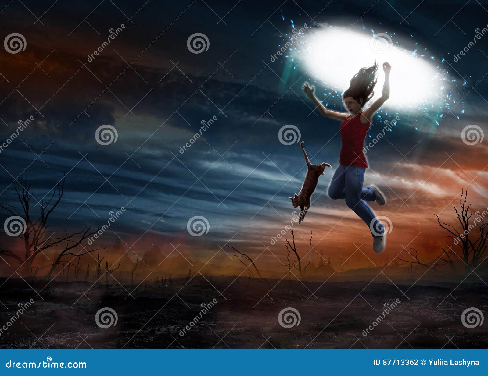 Young girl gets the portal stock illustration. Illustration of hole ...