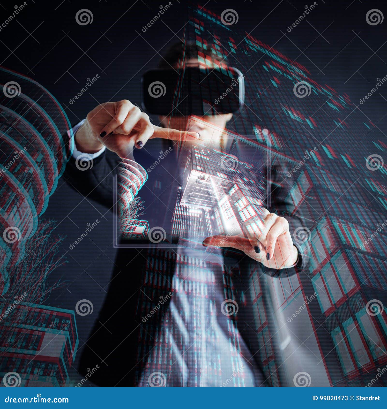 Young Girl Getting Experience VR Headset, is Using Augmented Reality ...