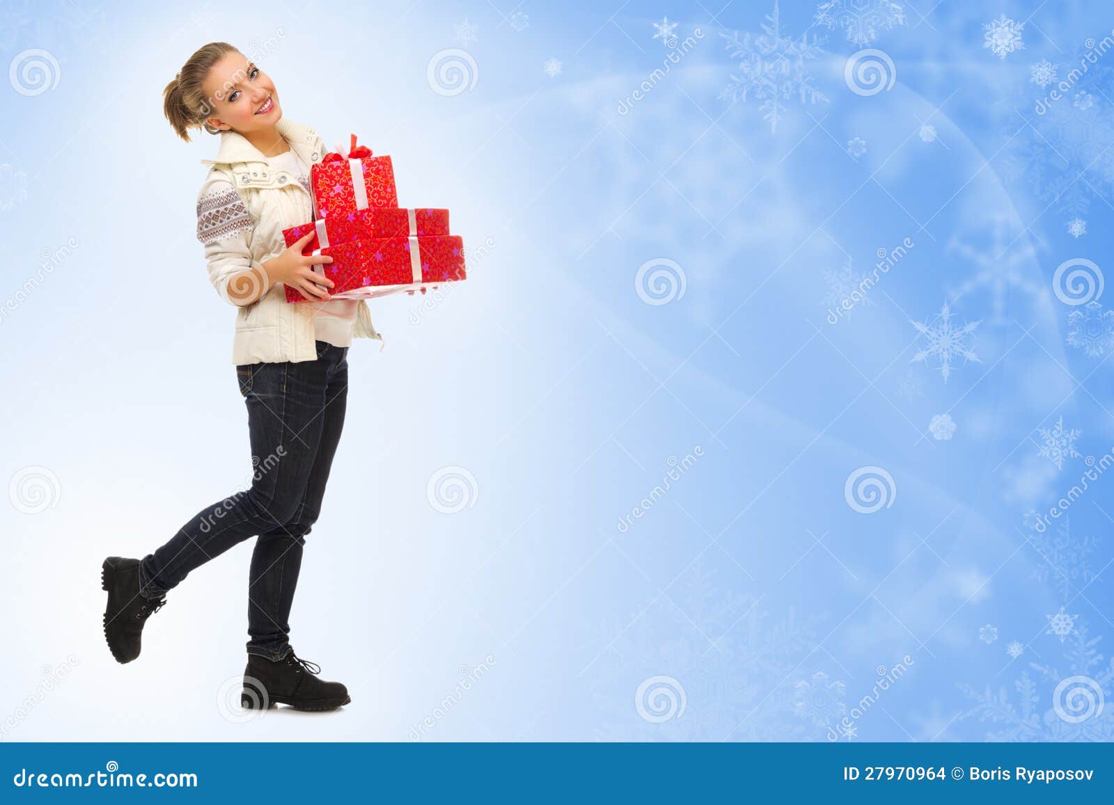 Young girl with gift boxes stock photo. Image of shopping - 27970964