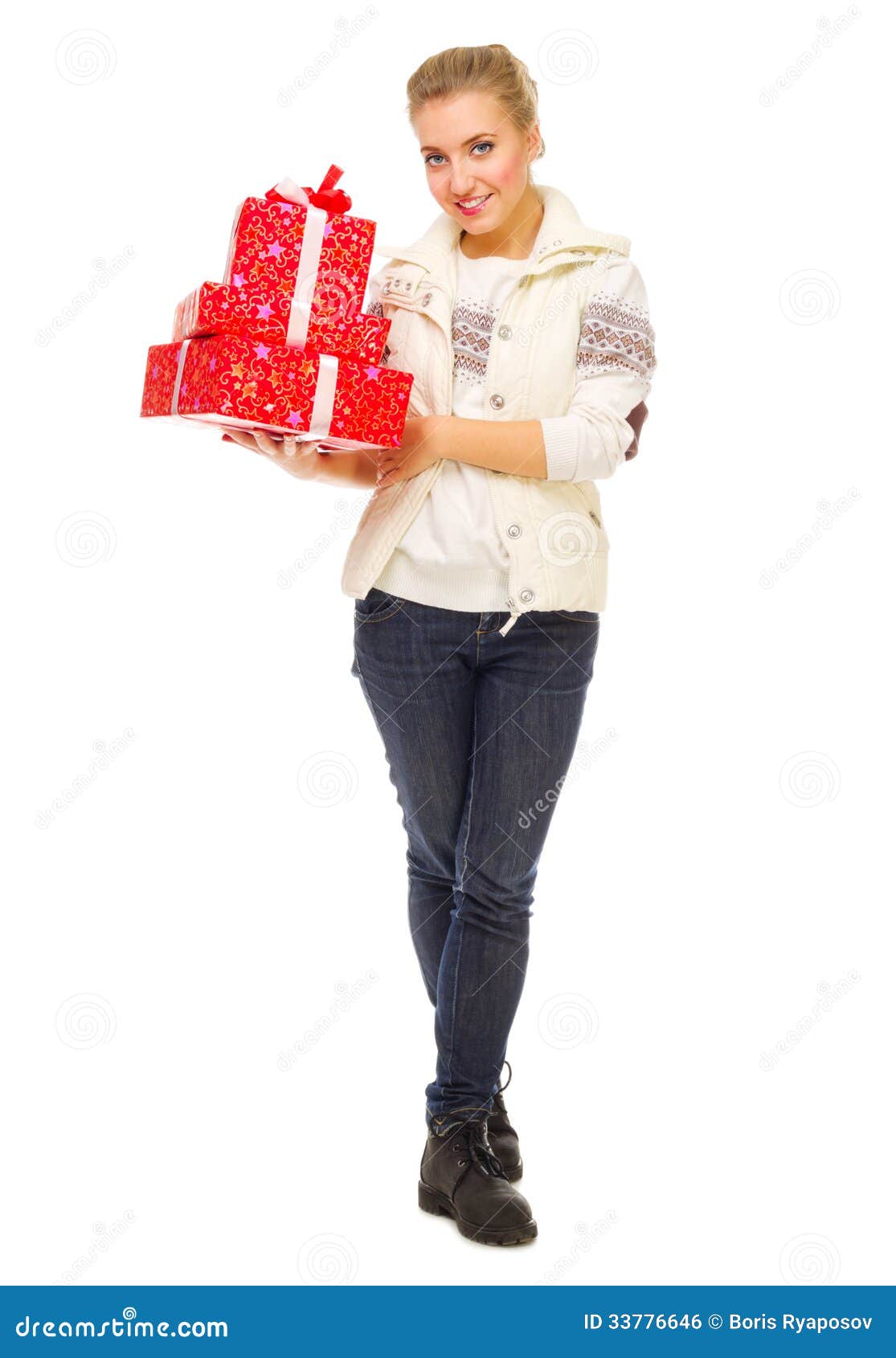 Young girl with gift boxes stock photo. Image of isolated - 33776646