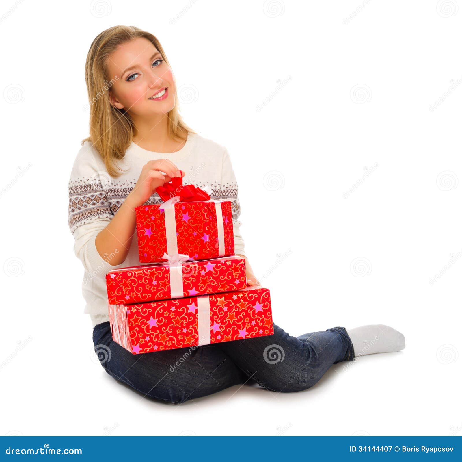Young girl with gift boxes stock image. Image of cheerful - 34144407