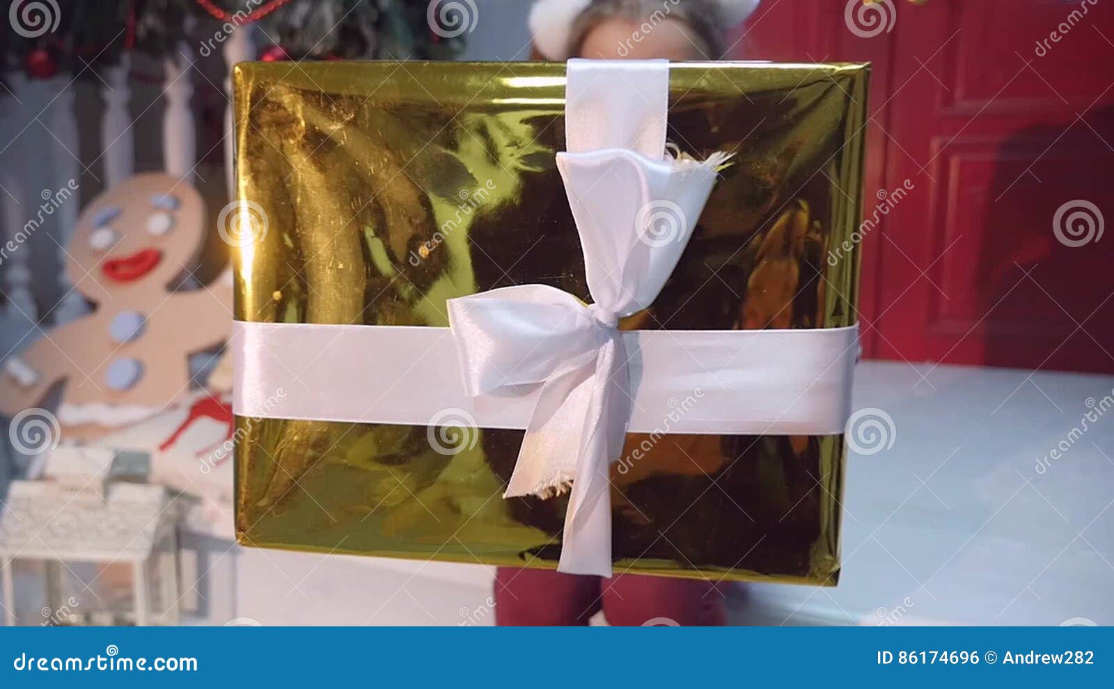 Young Girl Giving a Present To Camera Stock Footage - Video of firtree ...