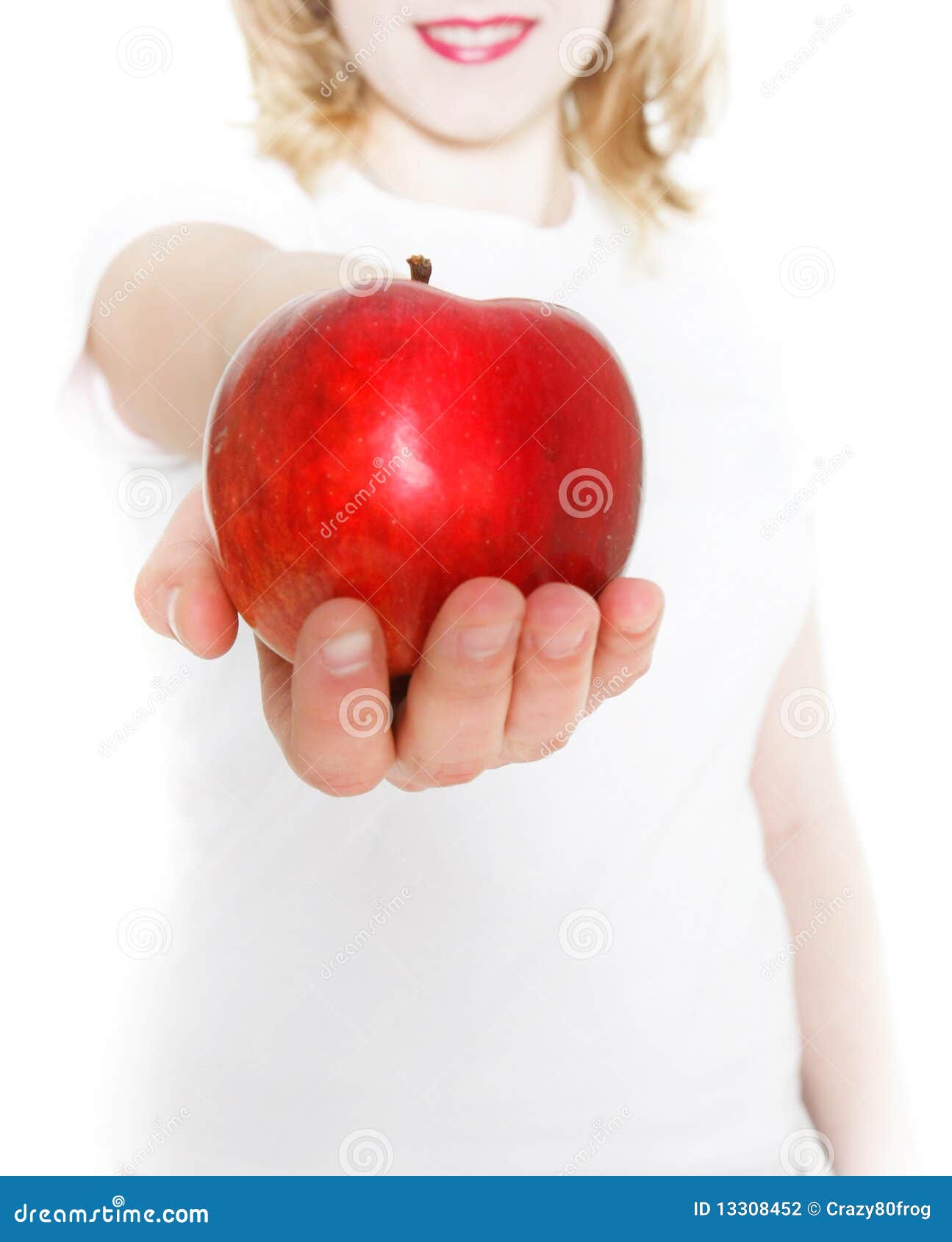 Young Girl Giving Red Apple Stock Photo - Image of hand, nutritious ...