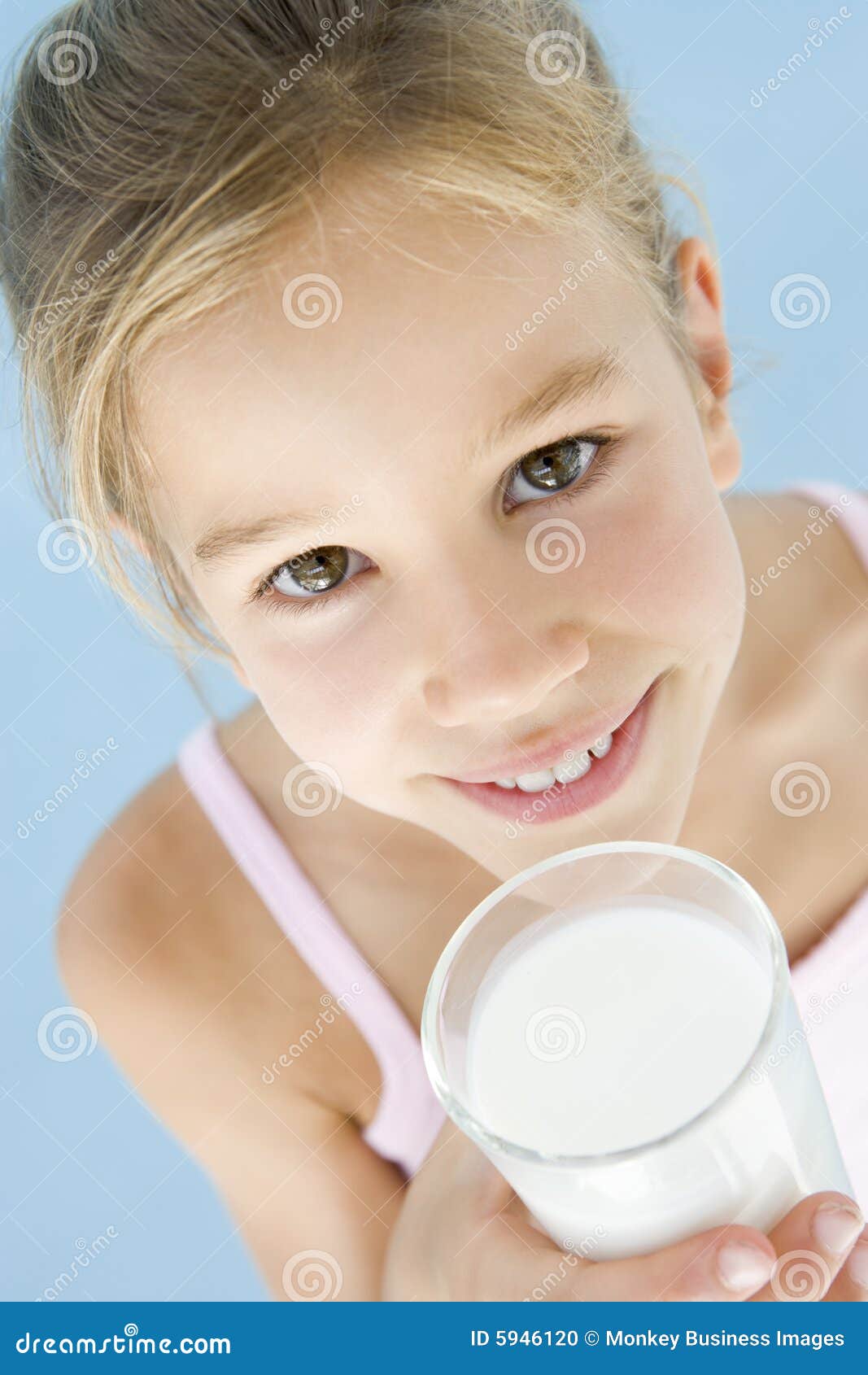 Young Girl with Glass of Milk Smiling Stock Photo - Image of diet ...