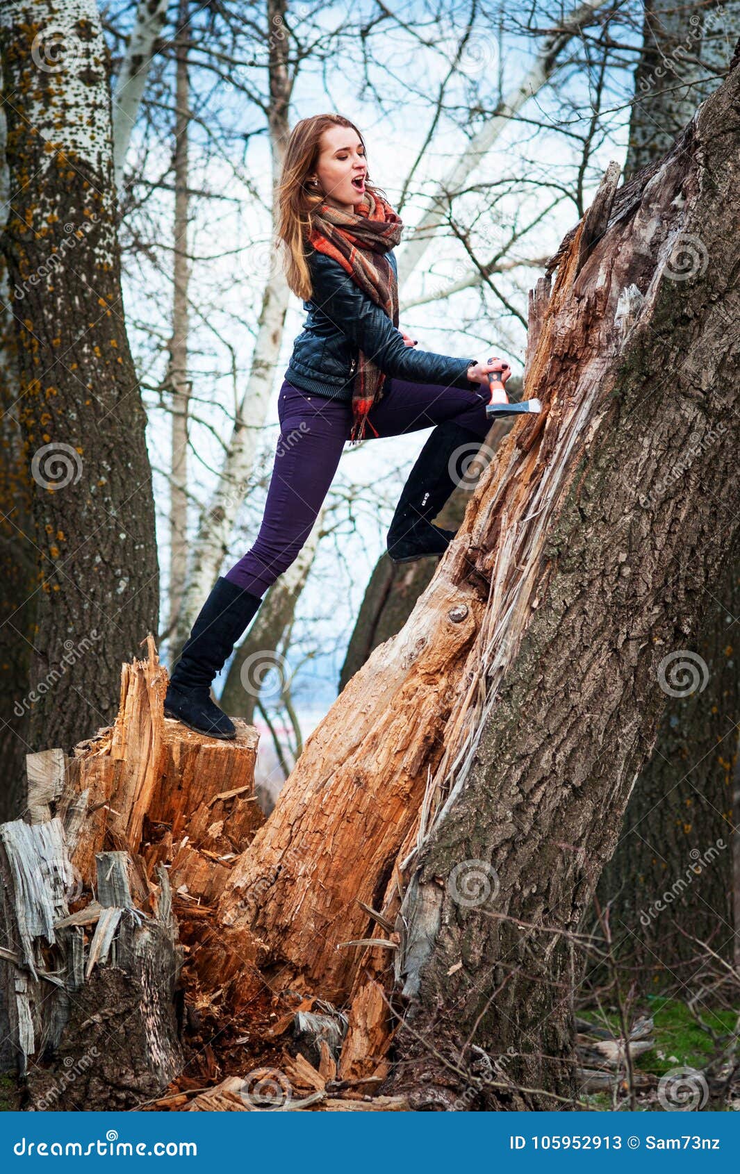 Young girl hacking tree stock image. Image of tool, lifestyle - 105952913