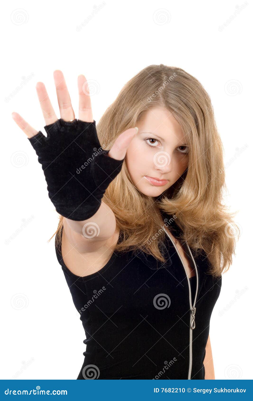 Young Girl with Hand Stop Sign Stock Photo - Image of sign, hand: 7682210